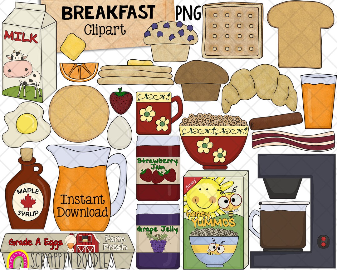 Breakfast Food Clipart - Brunch - Waffles - Orange Juice - Pancakes ...