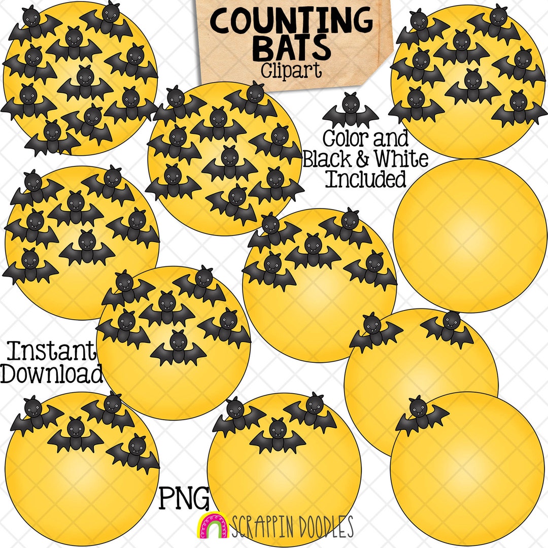 Counting Bats Clipart - Halloween Full Moon Bats Counting - Seasonal ...