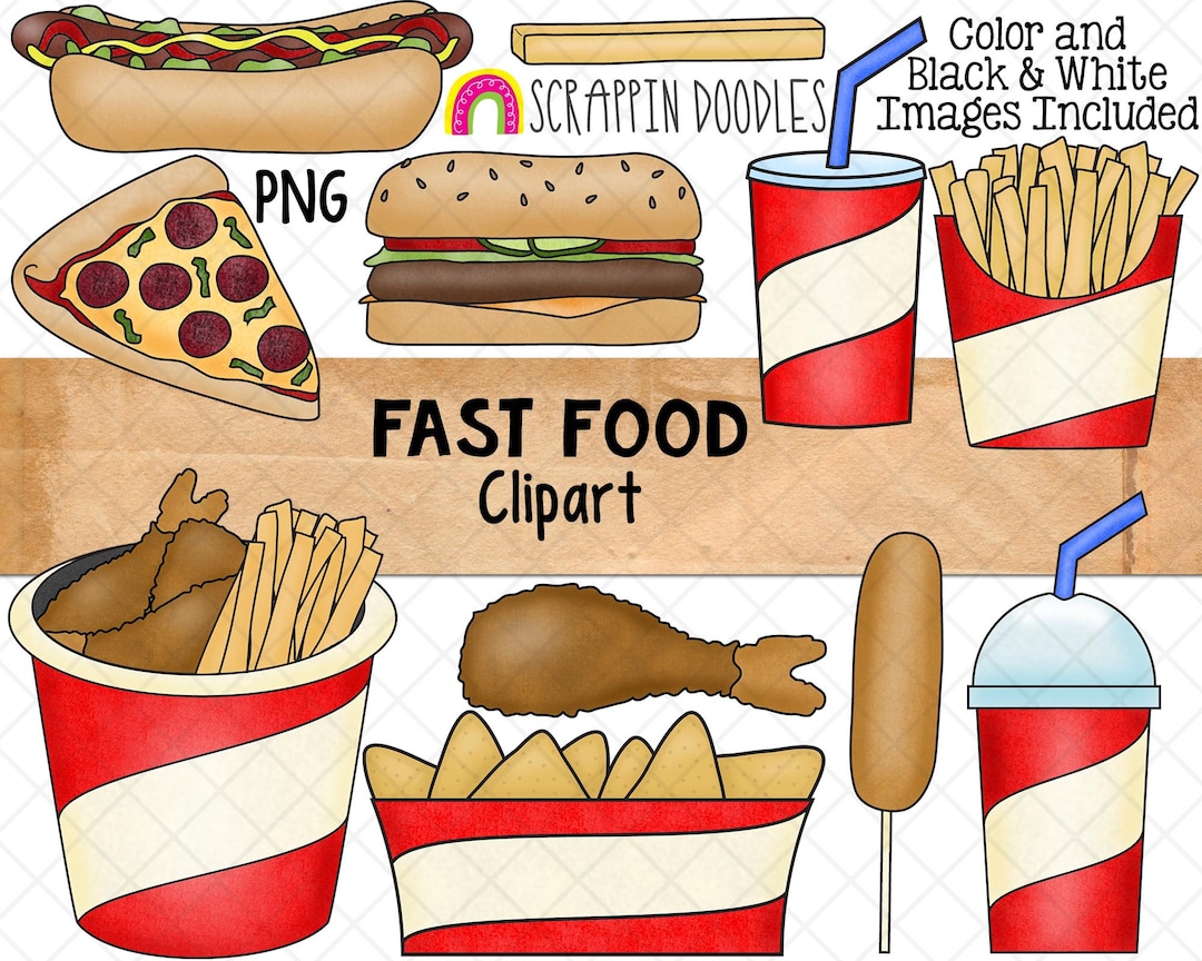 Fast Food Clipart - Hamburger - Hotdog - Corndog - French Fries - Pizza ...