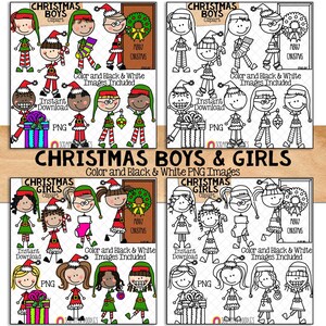 Doodle Kids Clipart Bundle 2 - Doodle Boy and Girl Bundle 2 - Christmas ...