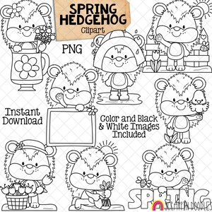 Spring Hedgehogs Clipart - Cute Hedgehogs Posing Graphics - Rain Coat ...