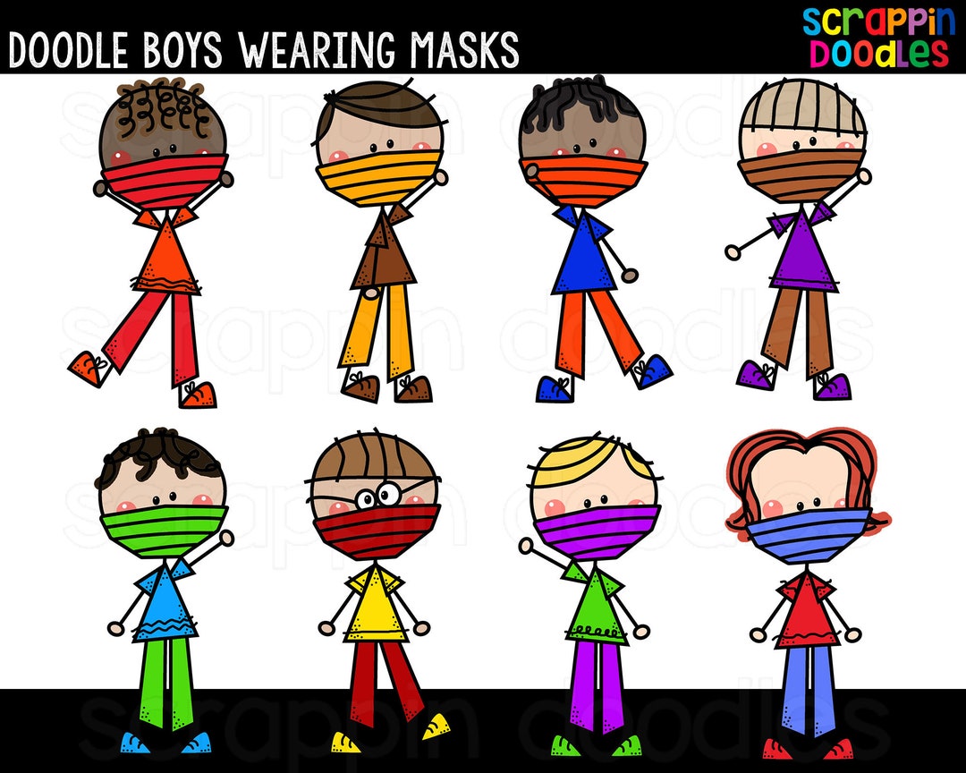 Doodle Boys Wearing Masks Clip Art Lindo uso comercial imágenes ...