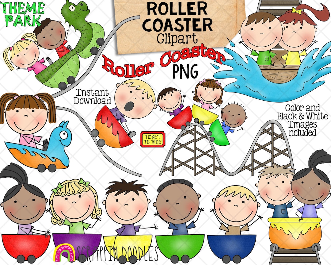 Roller Coaster Clipart - Kids Riding Roller Coasters - Theme Park ...