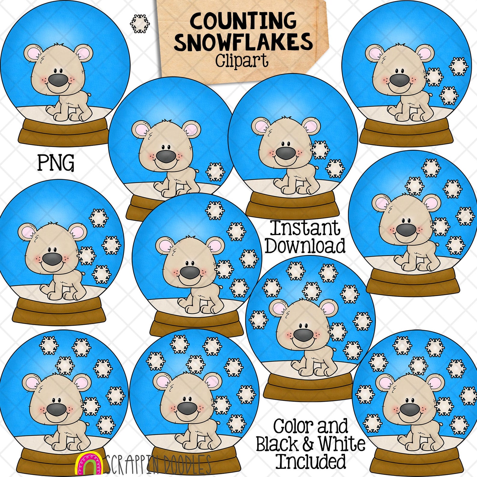 Counting Snowflakes Clipart Winter Polar Bear Snowglobe - Etsy