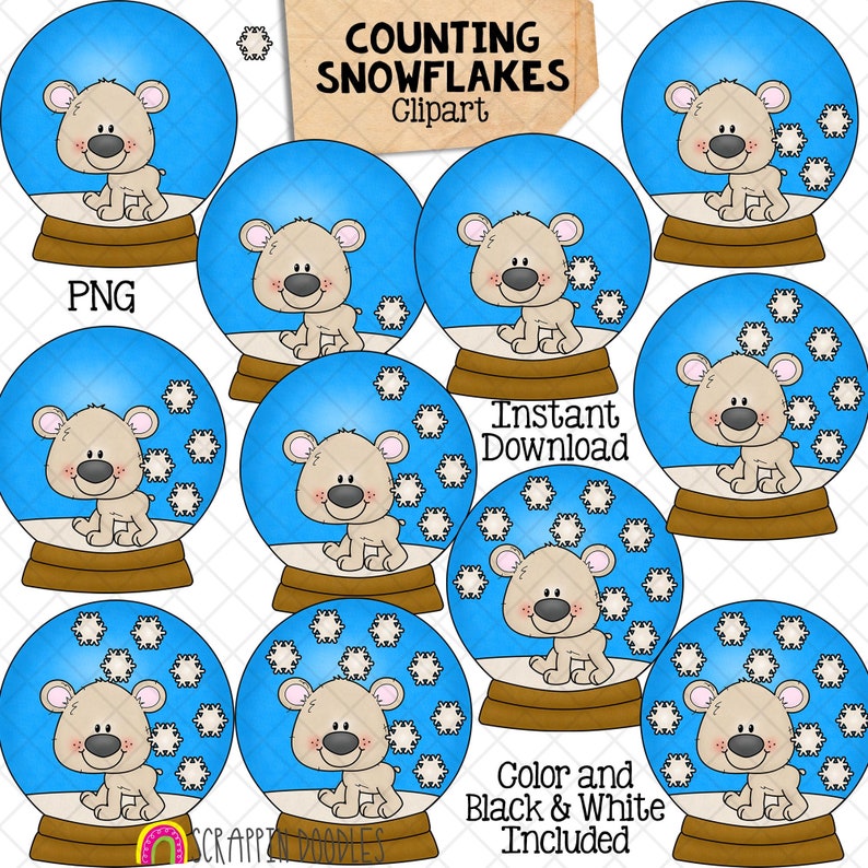 Counting Snowflakes Clipart Winter Polar Bear Snowglobe - Etsy