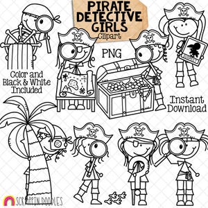 Pirate Detective Clipart - Doodle Girls Clip Art - Kids - Detectives ...