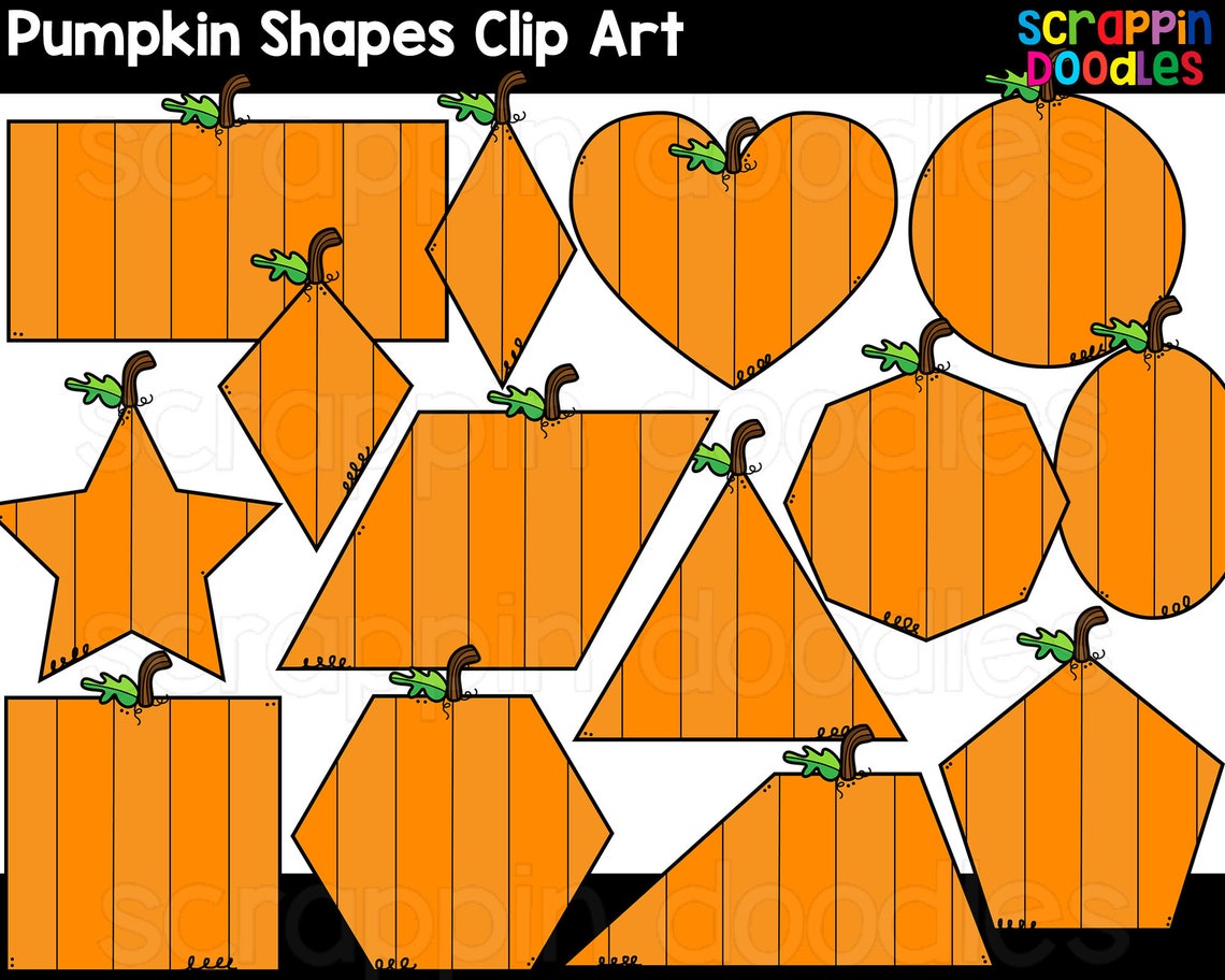 Pumpkin Shapes Clip Art - Cute Commercial Use 2D Shape Clipart, Pumpkin ...