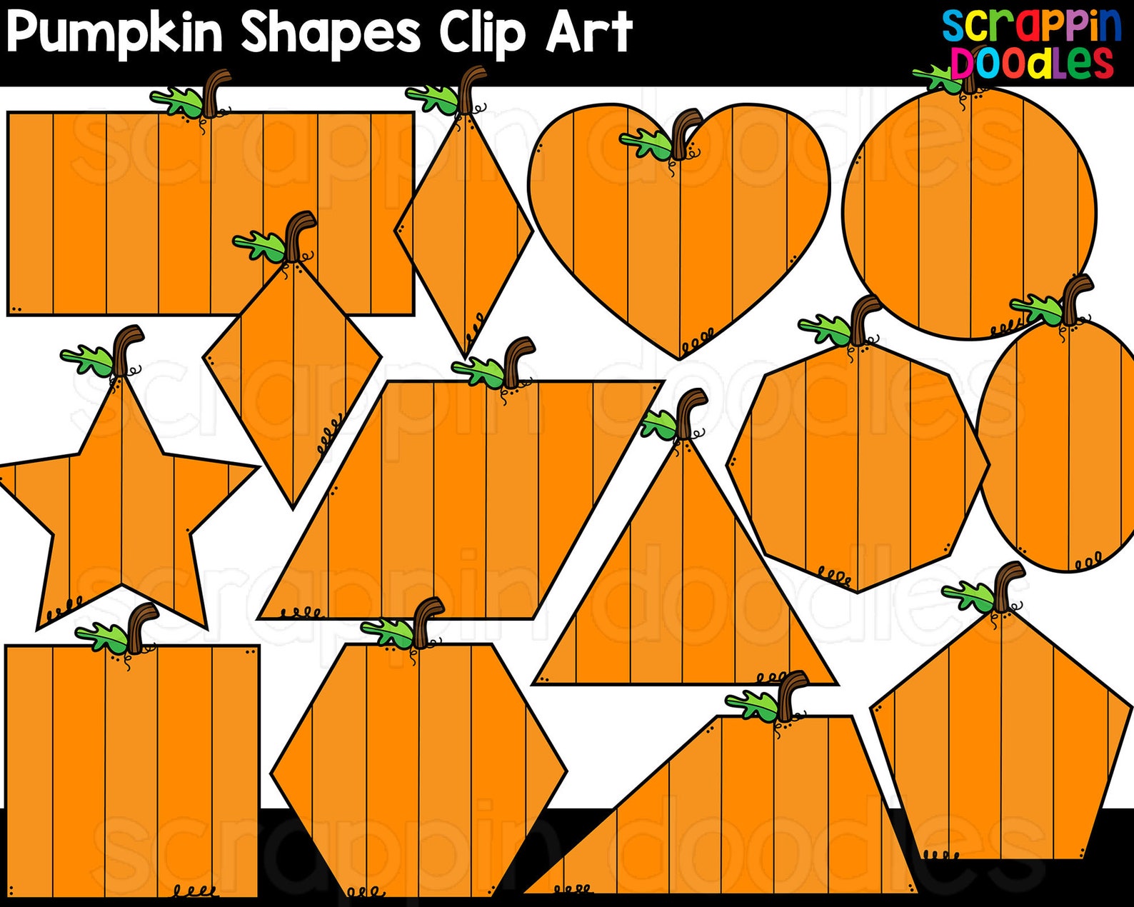 Pumpkin Shapes Clip Art - Cute Commercial Use 2D Shape Clipart, Pumpkin ...
