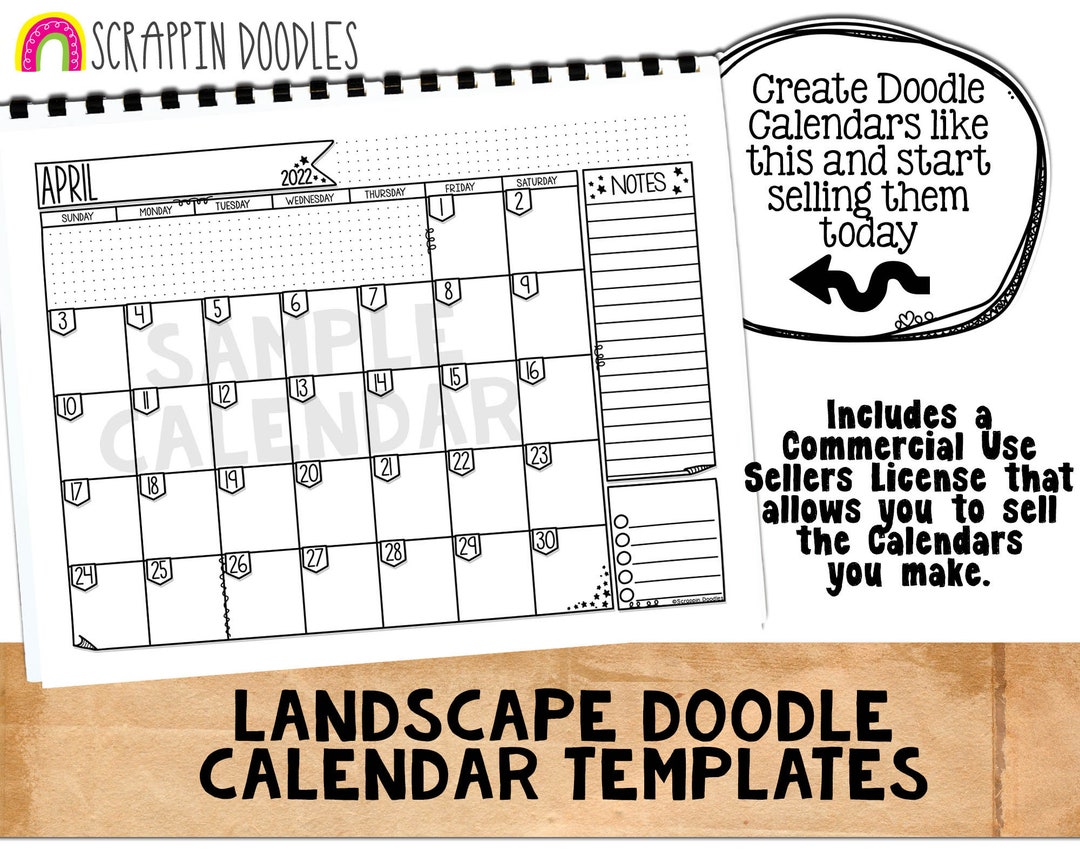 Doodle Calendar Templates - Landscape - Create Your Own BUJO Doodle ...