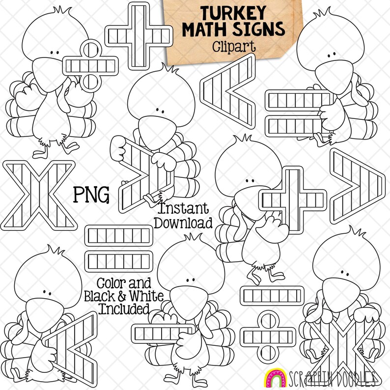 Turkey Clipart - Math Sign Turkeys Clip Art - Cute School Turkeys ...