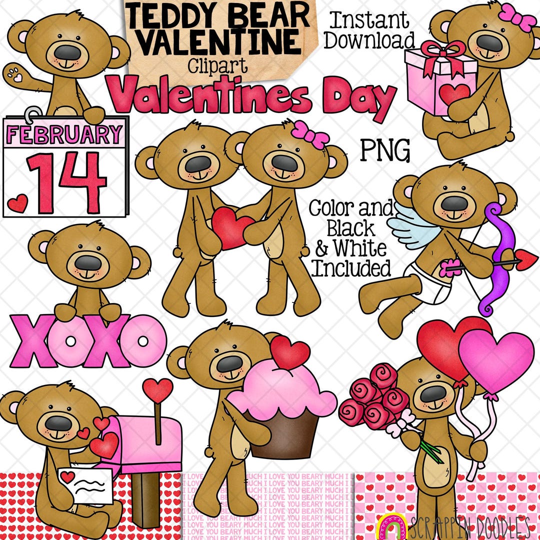 Teddy Bear Valentine Clipart - Valentines Day Bears - Cute Cupid ...