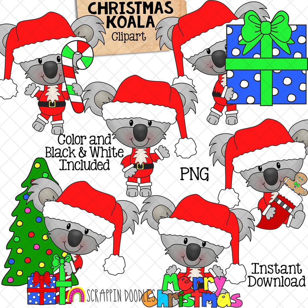Koala Clipart - Cute Christmas Holiday Koala Bears Graphics ...