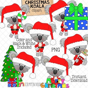 Koala Clipart - Cute Christmas Holiday Koala Bears Graphics ...