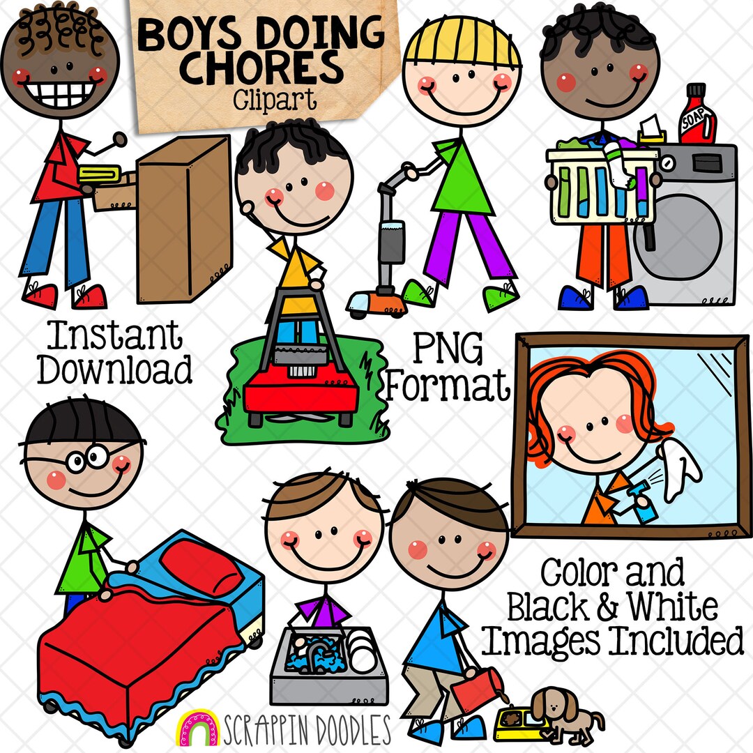 Household Chores Clipart - Doodle Boys Clip Art - Kids Doing Chores ...