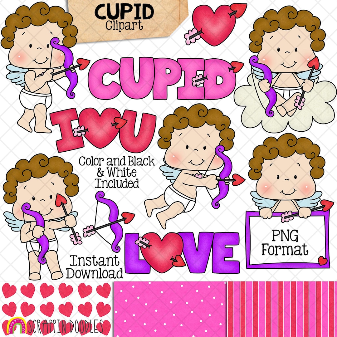 Cupid Clipart - Valentines Day - Cute Cupid - Cupids Arrow - Heart ...