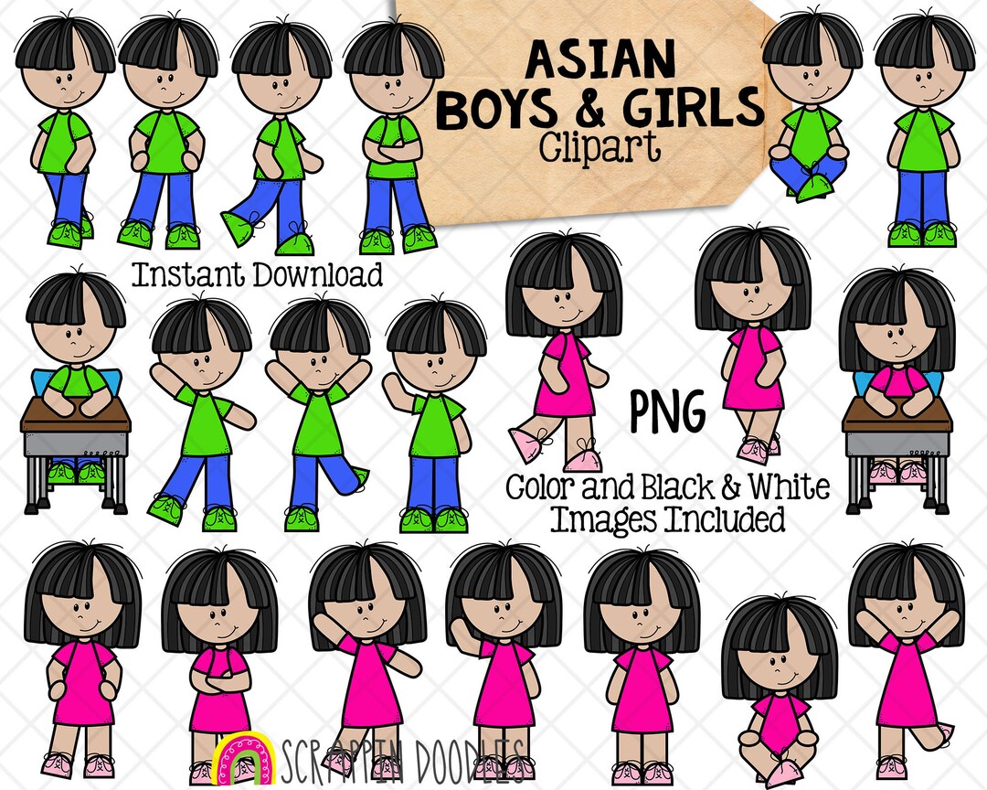 Asian Boys and Girls Kids Clipart Multi Cultural Children Posing ...