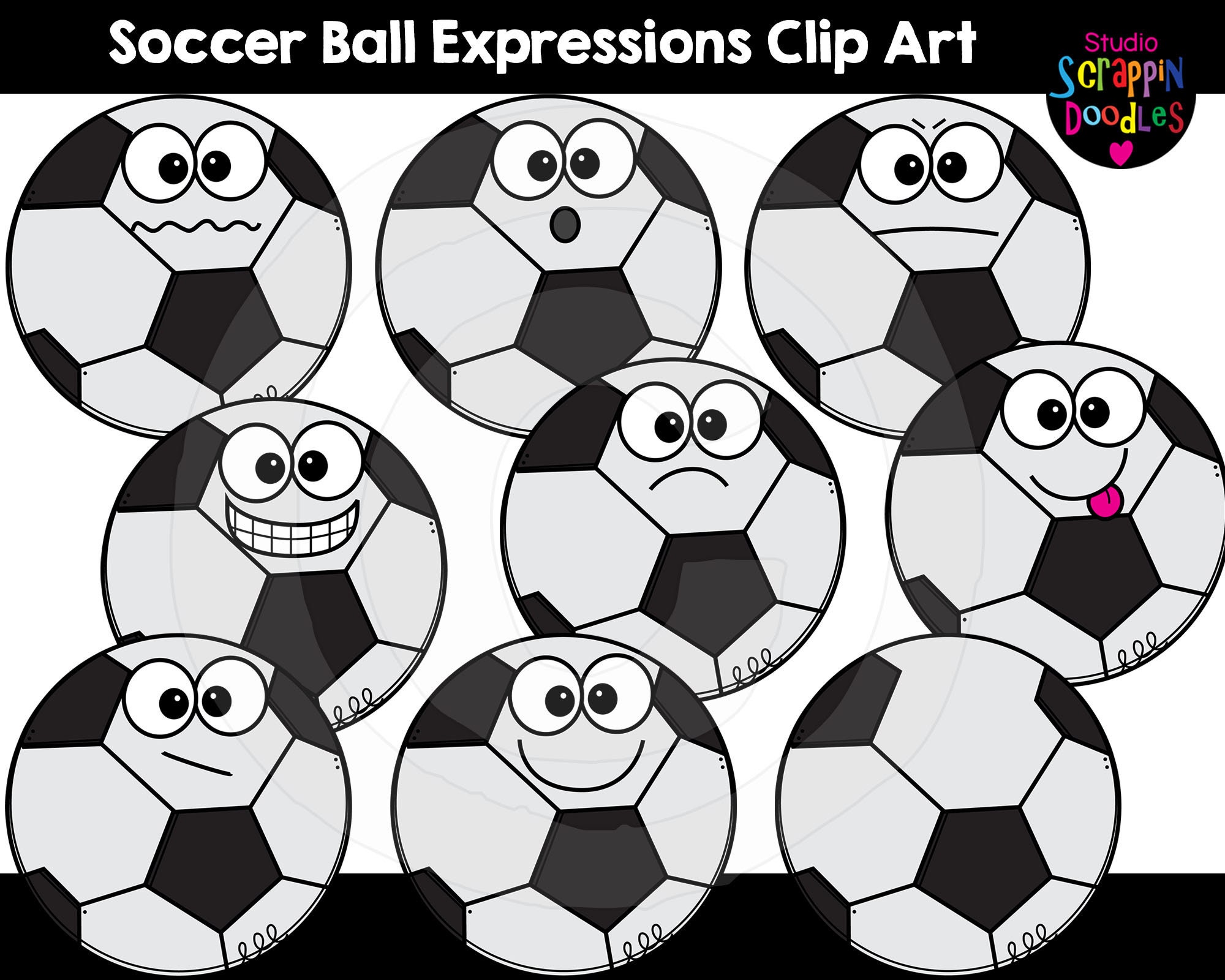 Sports Ball Expressions Clip Art Bundle Soccer Ball - Etsy