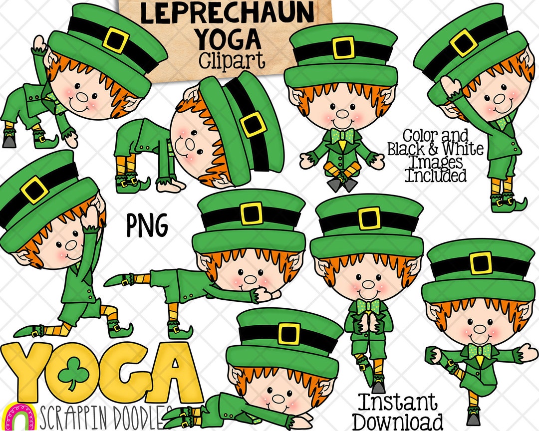 Leprechaun Yoga Clip Art - St Patricks Day Stretching Clipart - Yoga ...