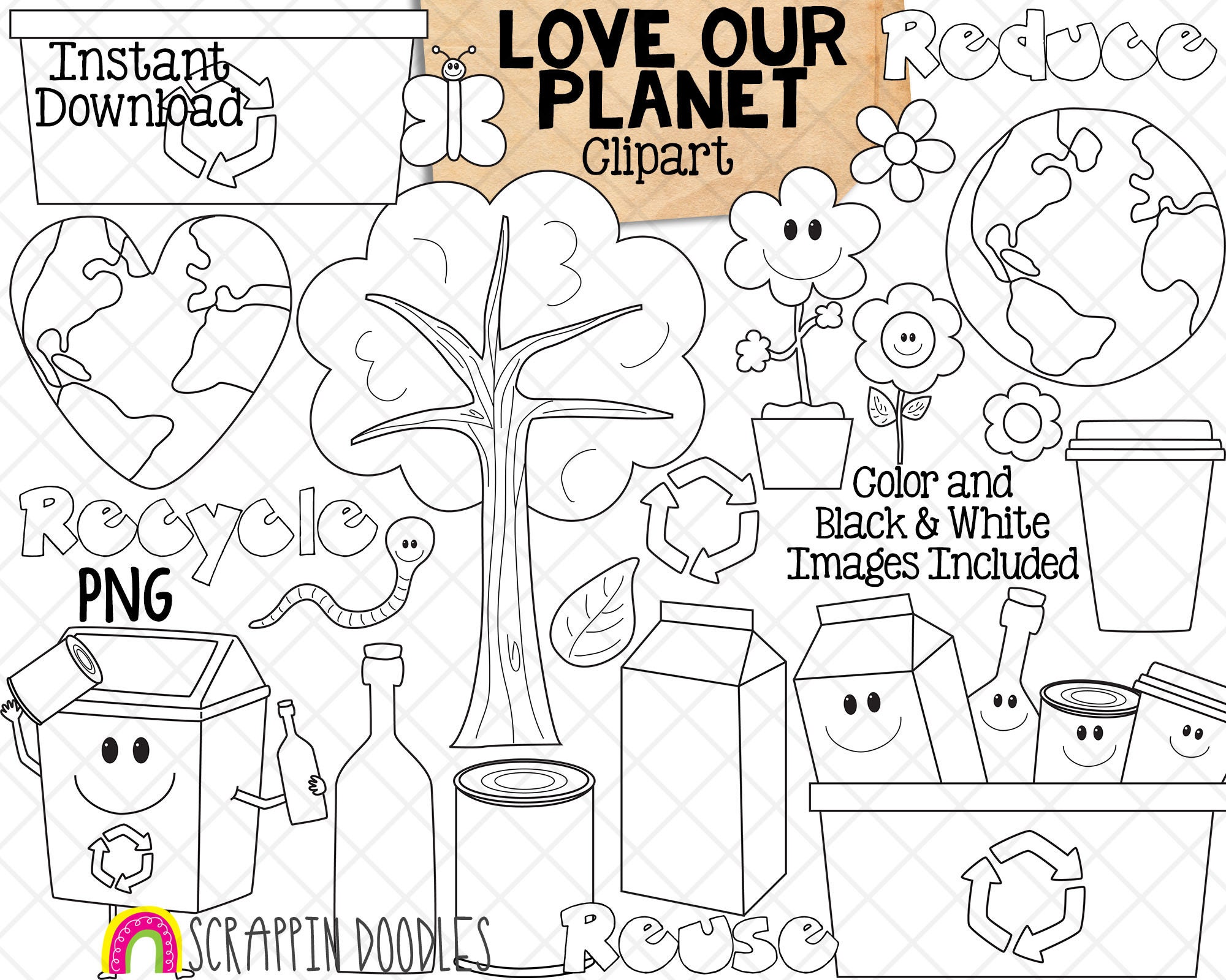 Love Our Planet Clipart Earth Day Environment Recycling Reduce Reuse ...