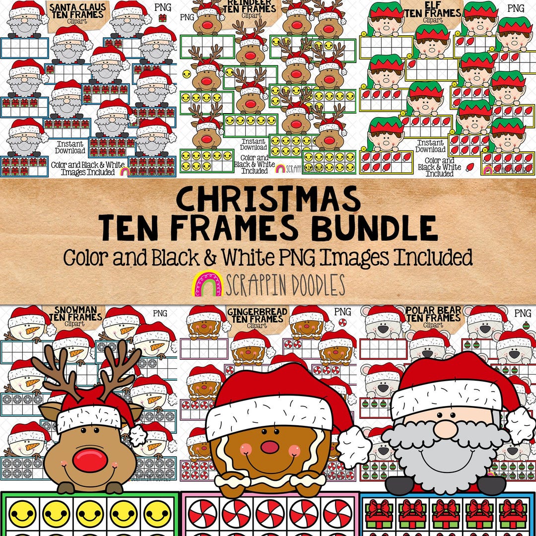 Christmas Ten Frames Clipart Bundle - Santa - Gingerbread - Elf ...