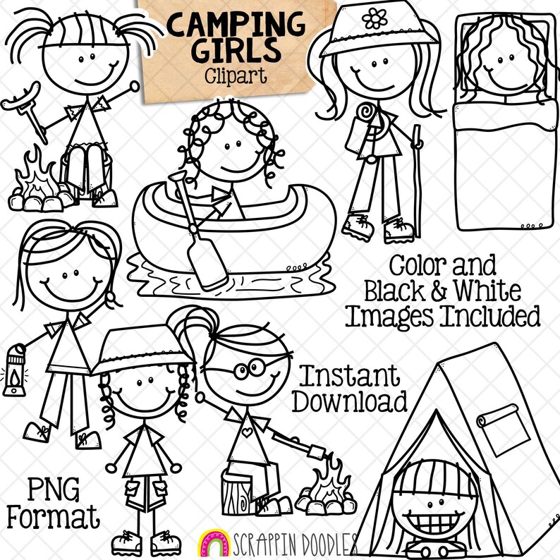 Camping Clipart Doodle Boys Camping Backpacking Hiking Campfire ...