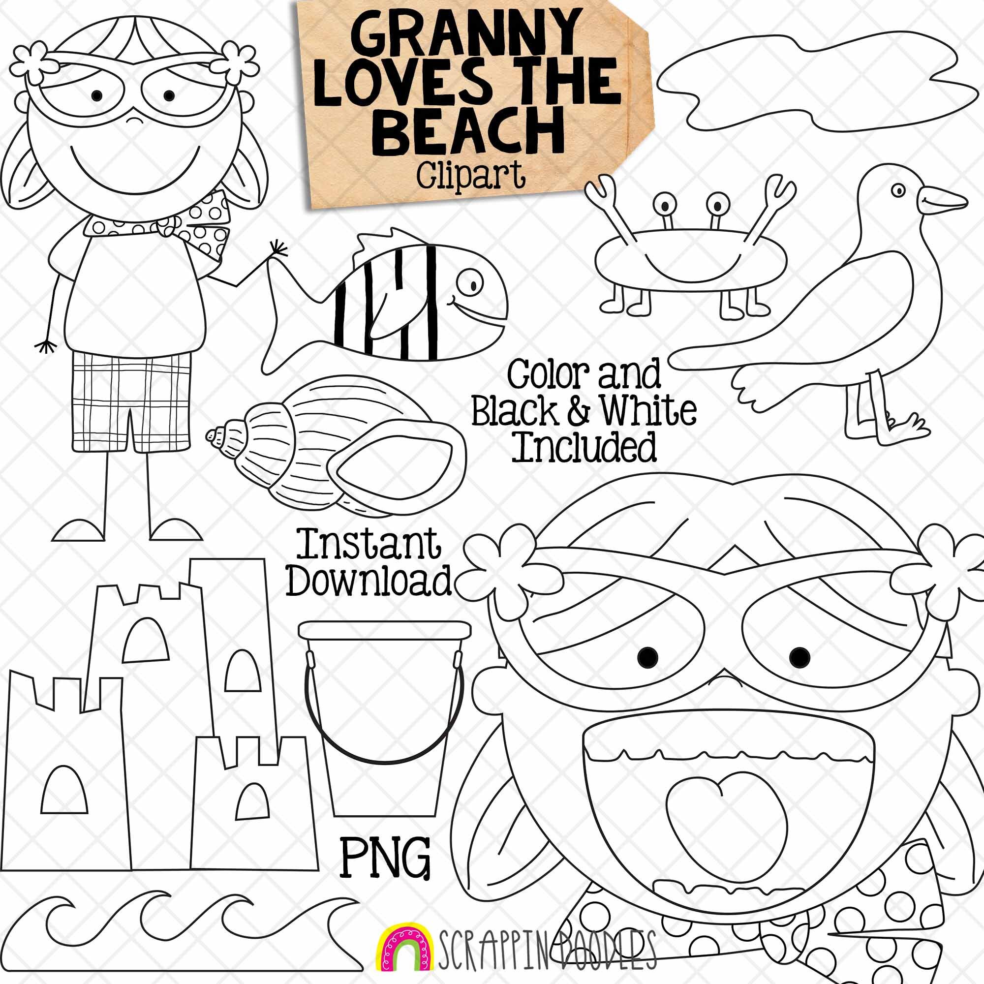 Old Lady Swallowed a Shell Clip Art Hand Drawn PNG Granny Loves the ...