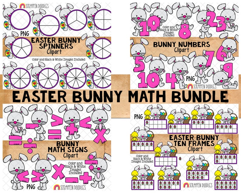 Easter Bunny Math Clipart Bundle Numbers Spinners Ten Frames Math Signs ...