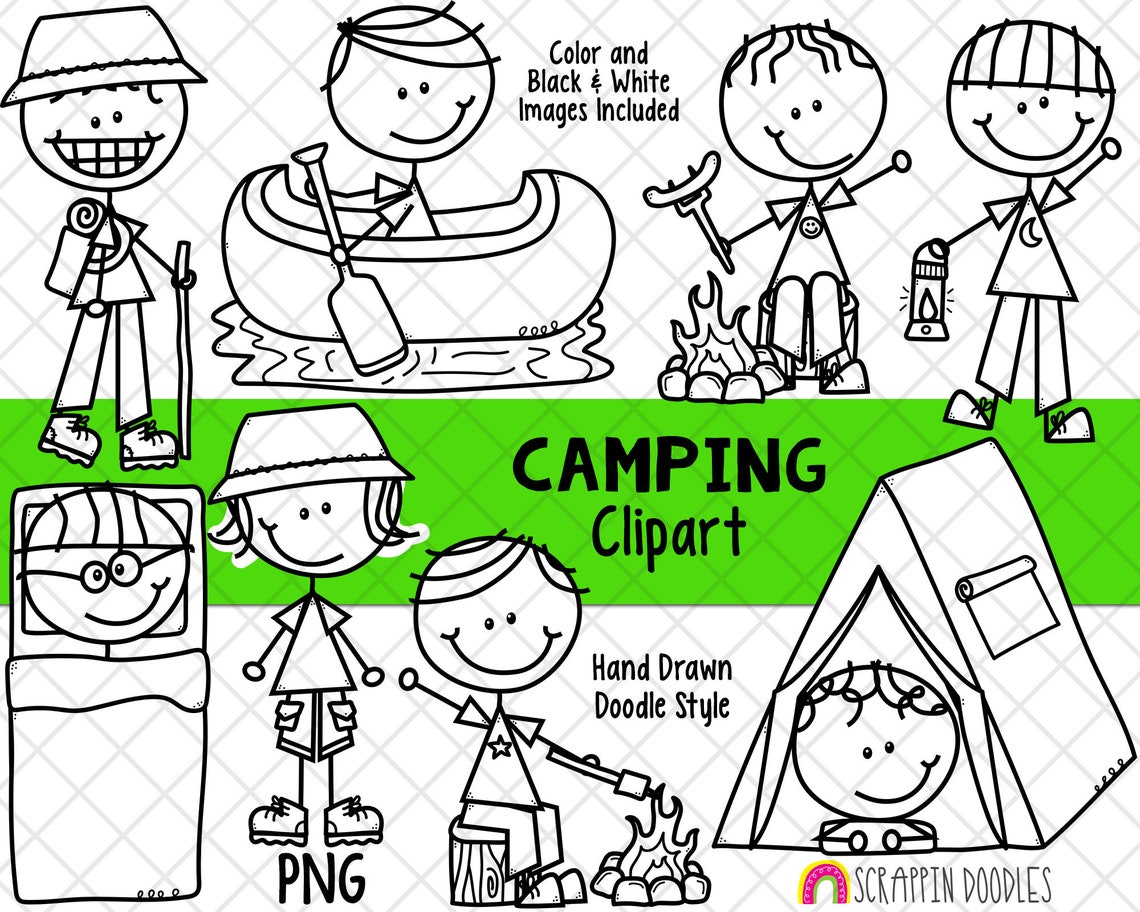 Camping Clipart Doodle Boys Camping Backpacking Clipart - Etsy