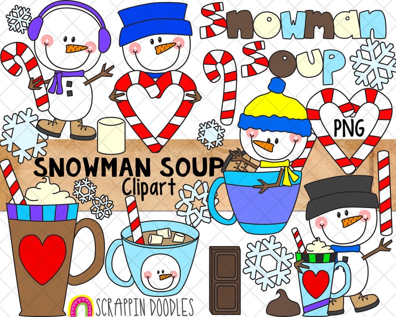 Snowman Soup Clipart Hot Chocolate Clipart Cocoa Snowmen Candy Cane ...
