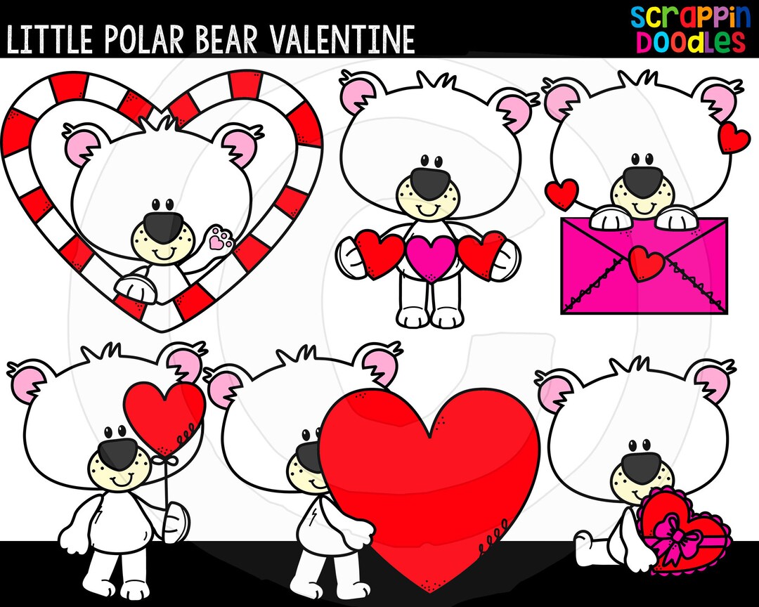 Little Polar Bear Valentine's Day Clip Art - Cute Commercial Use ...