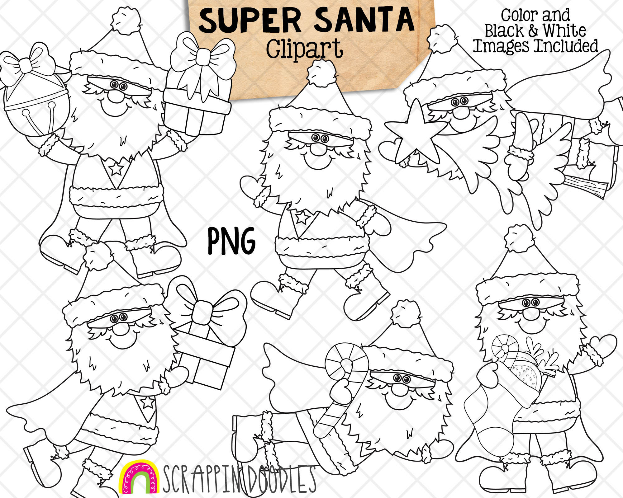 Super Santa Claus Clipart - Christmas Super Hero Clip Art - Hand Drawn ...