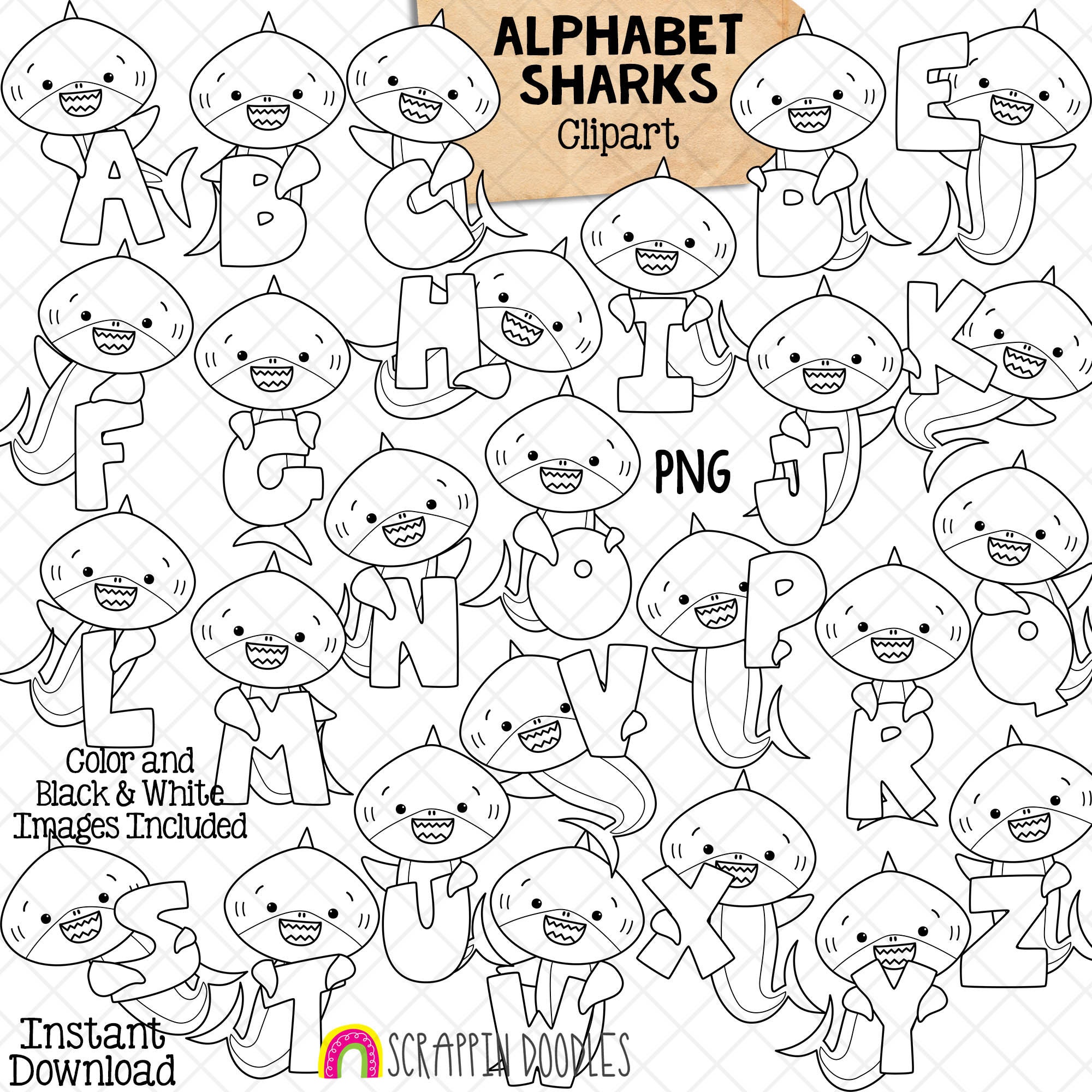 Shark Alphabet Clip Art - Grey Shark Clipart - Sharks Holding Letters ...