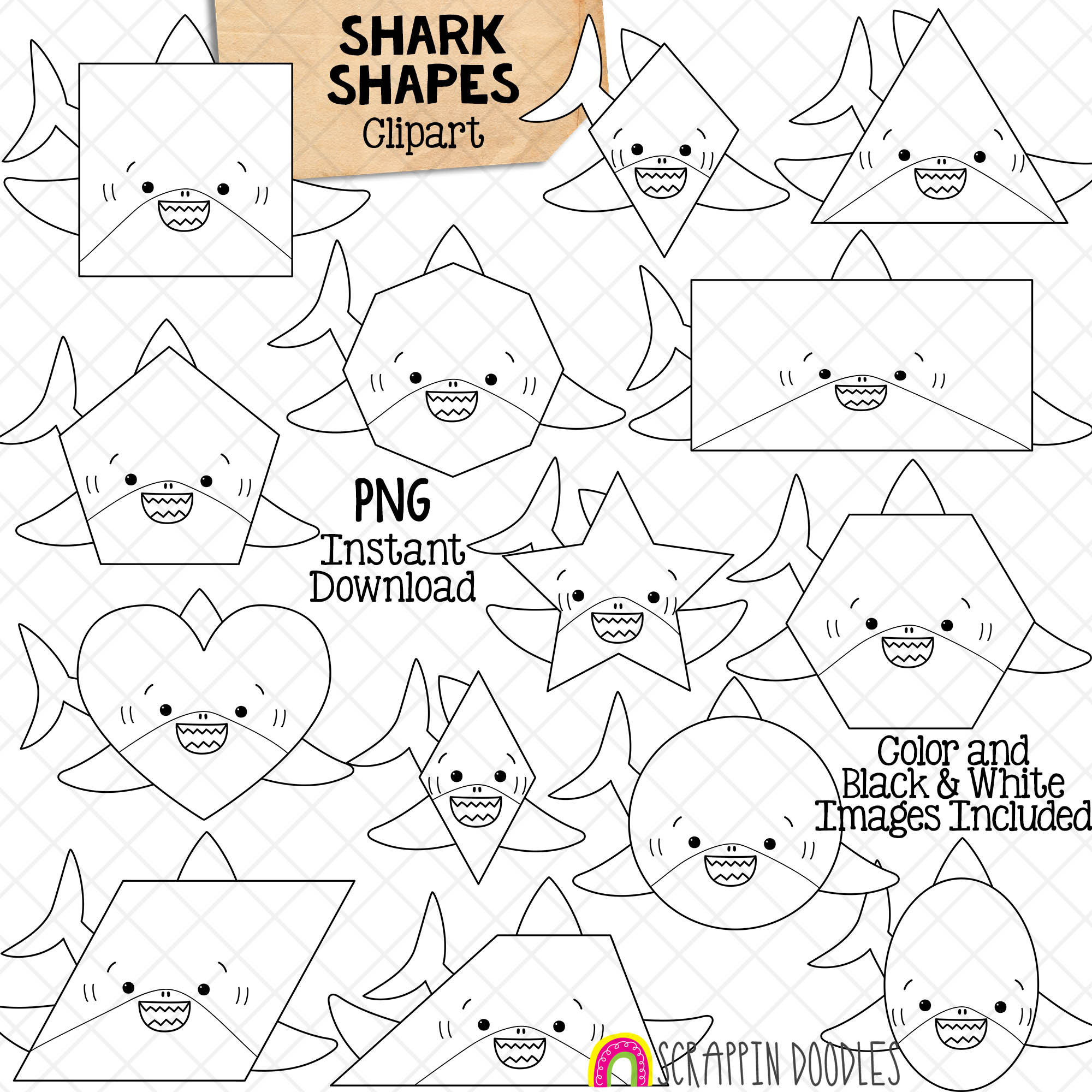 Shark Shapes Clip Art Grey Shark Clipart Sharks in - Etsy