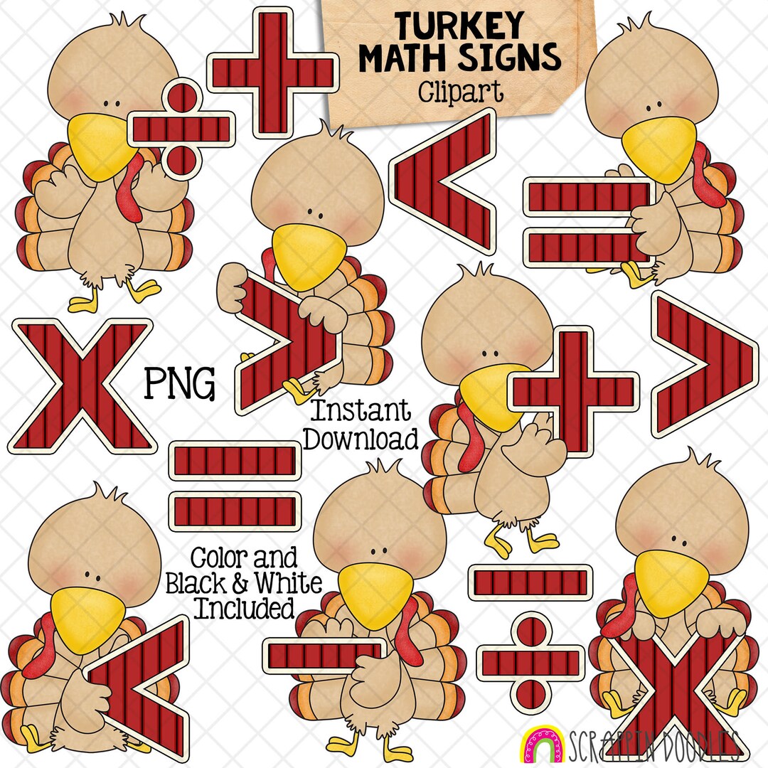 Turkey Clipart - Math Sign Turkeys Clip Art - Cute School Turkeys ...