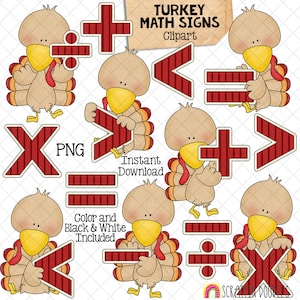 Turkey Clipart - Math Sign Turkeys Clip Art - Cute School Turkeys ...