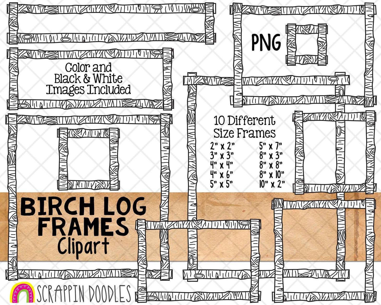 Birch Log Frames Clipart Birch Tree Branch Borders Forest Log 8 X 10 ...