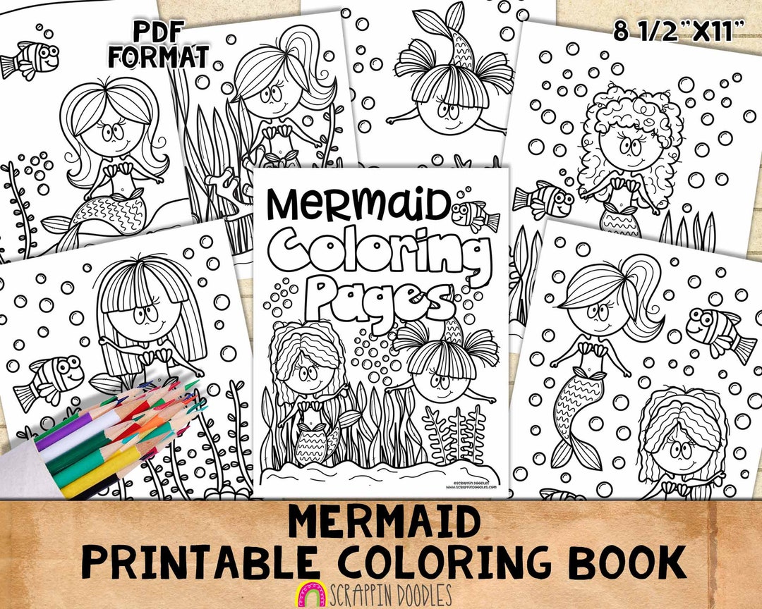 Mermaid Coloring Book - Mermaid Coloring Pages - Printable PDF - Etsy