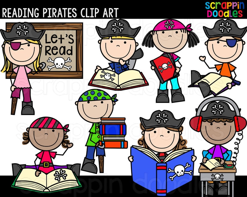 Reading Pirates Clip Art Cute Commercial Use Pirate Reading Clipart ...