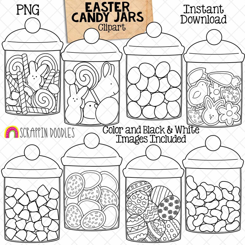 Easter Candy Jars Clipart - Glass Jars Full of Cookies - Jelly Beans ...