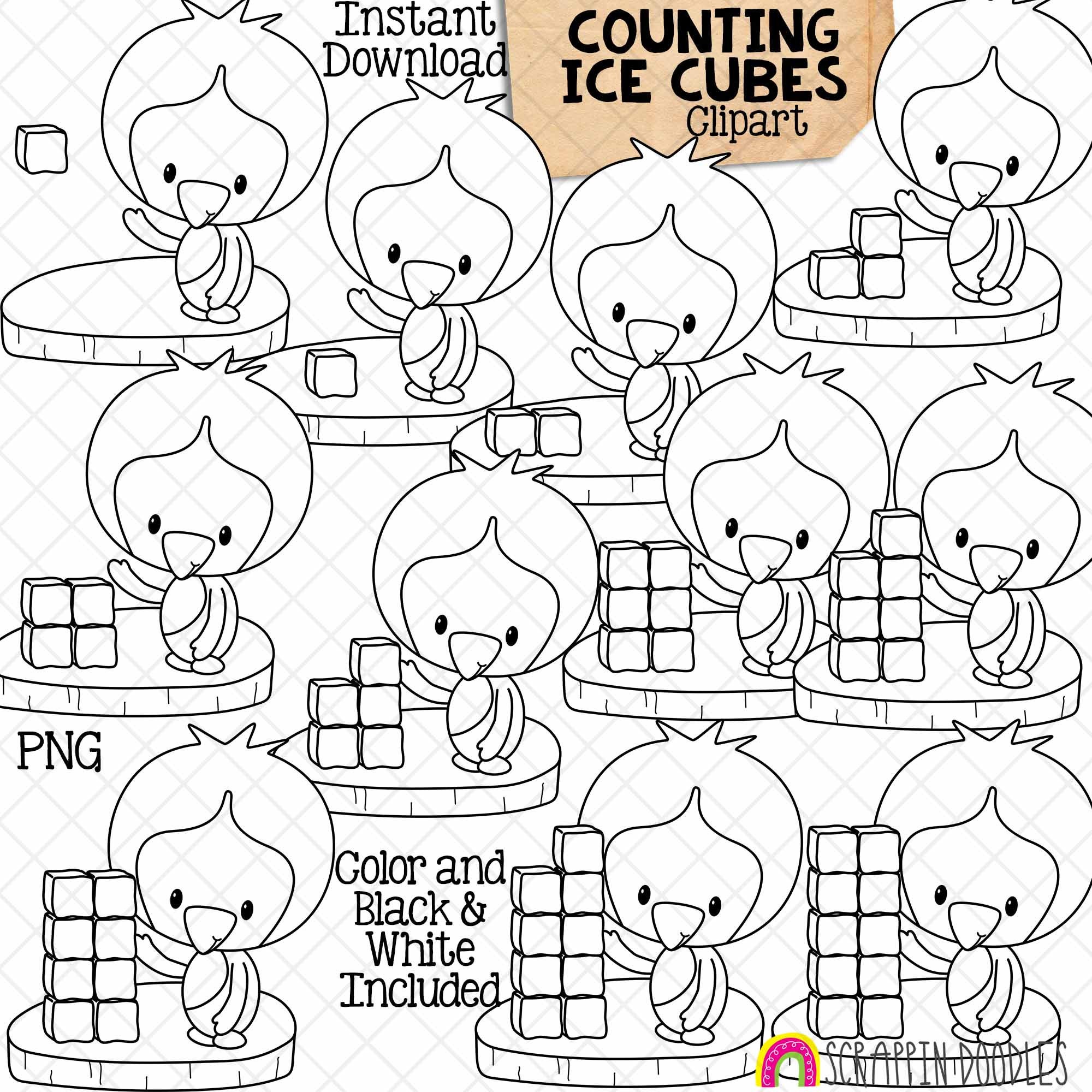 Counting Ice Blocks Clipart - Winter Penguin Ice Cube Counting ...