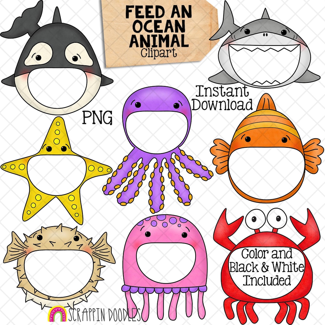 Feed an Ocean Animal Clipart - Feeding Open Mouth Animals - Shark ...