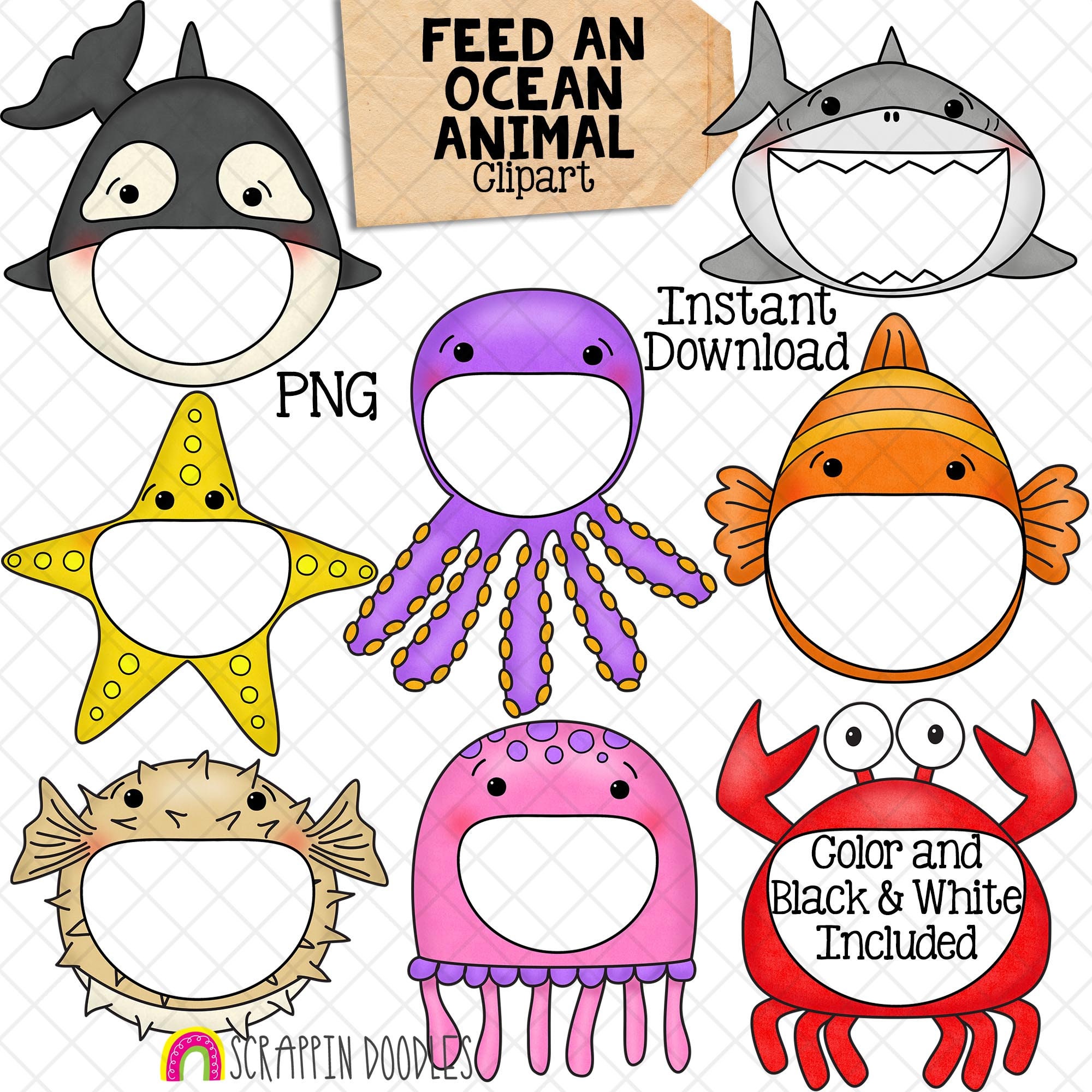 Feed an Ocean Animal Clipart Feeding Open Mouth Animals Shark Octopus ...