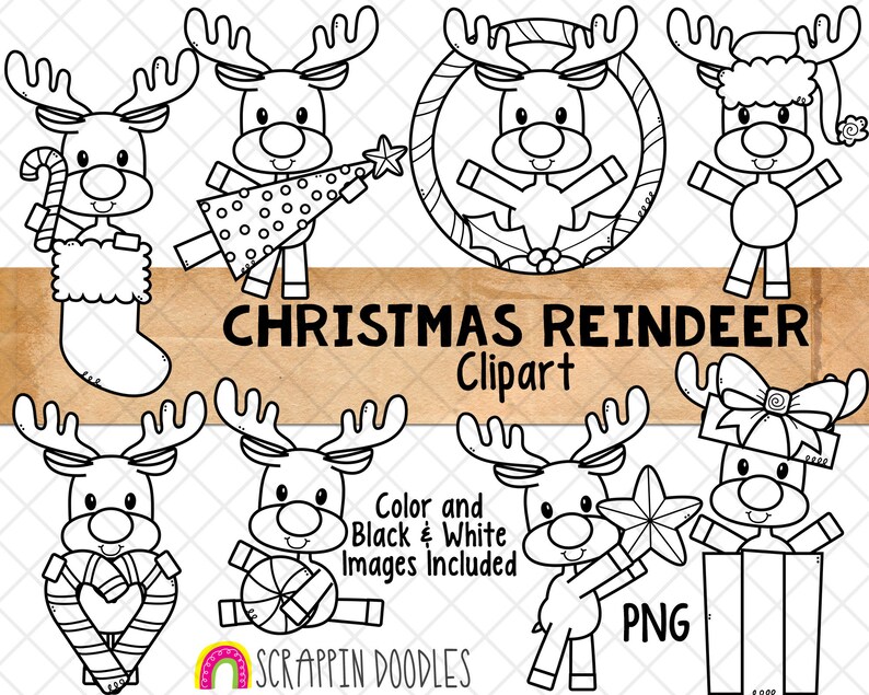 Christmas Reindeer Clip Art Rudolph Red Nose Graphics - Etsy