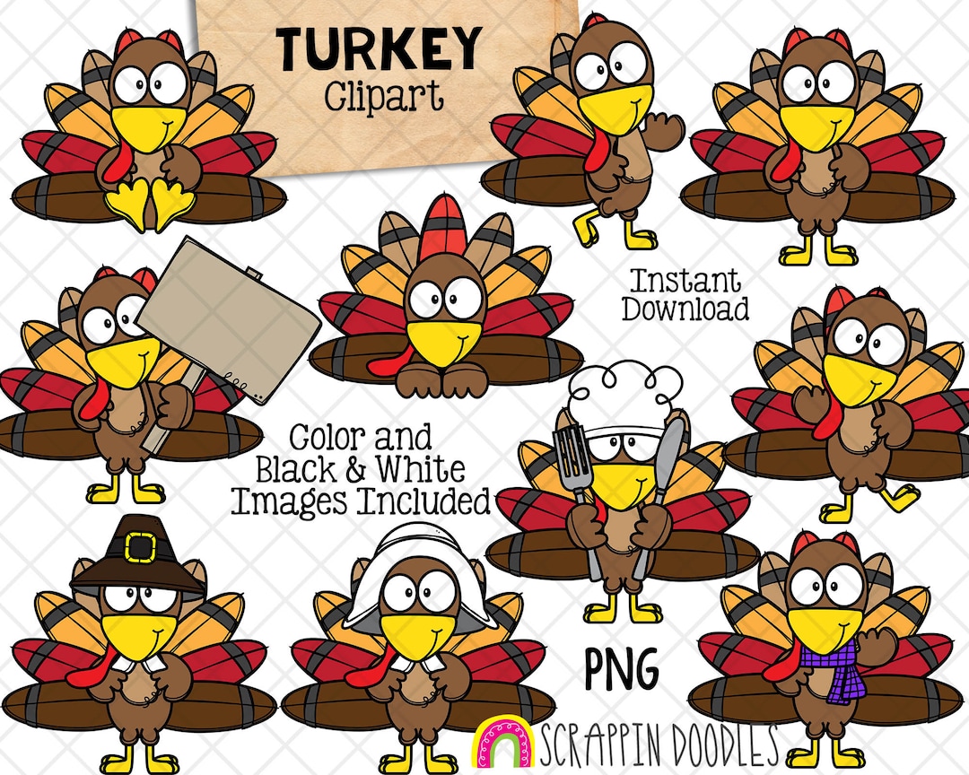 Turkey Clip Art - Commercial Use Turkey Clipart - Thanksgiving Turkeys ...