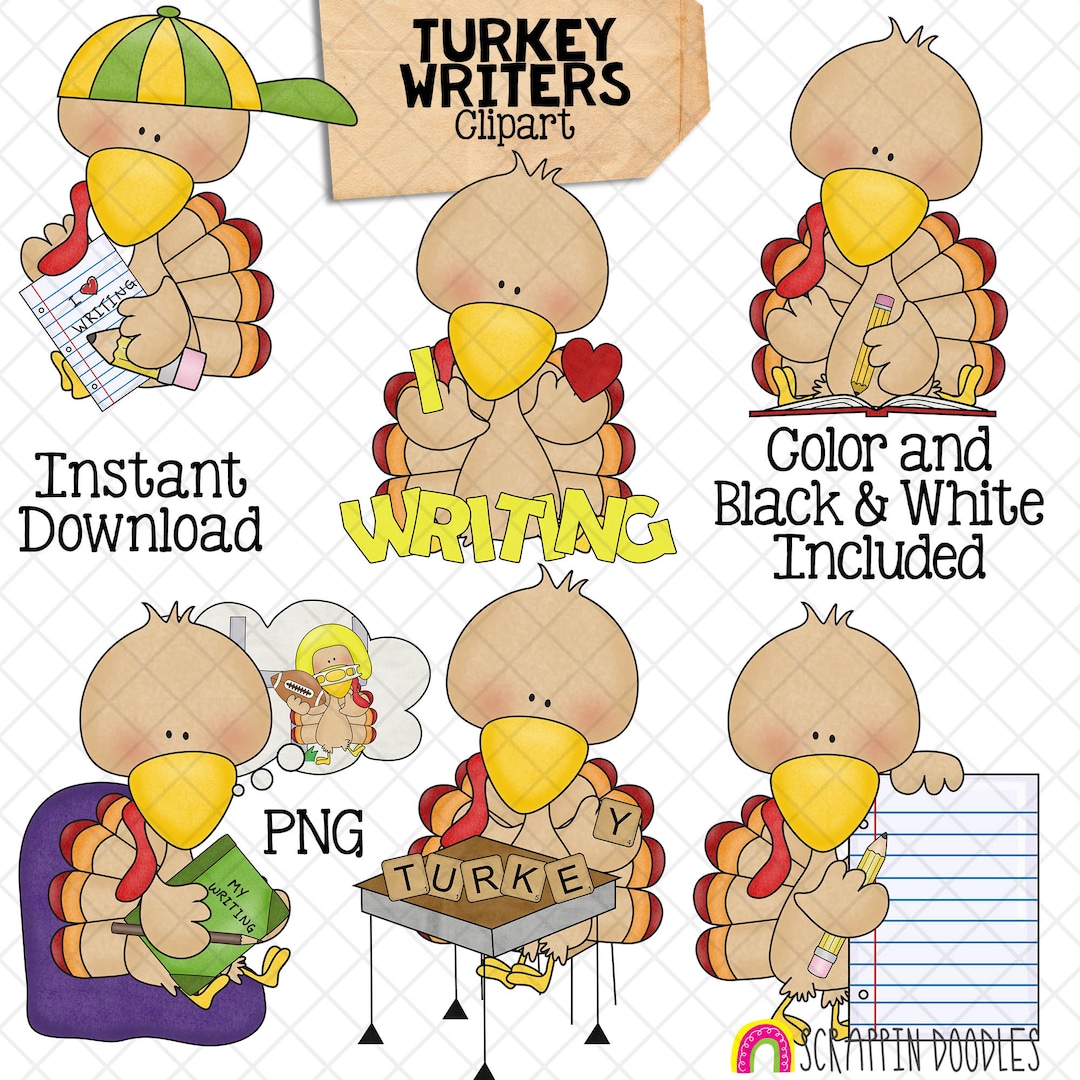 Turkey Clipart - Writing Turkeys Clip Art - Cute School Turkeys ...