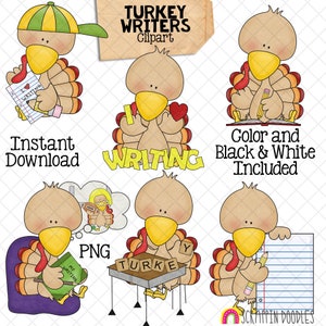 Turkey Clipart - Writing Turkeys Clip Art - Cute School Turkeys ...