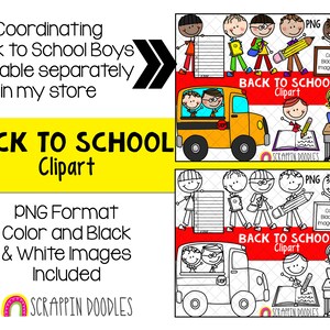 Back to School Clipart Doodle Girls School School Bus - Etsy Canada