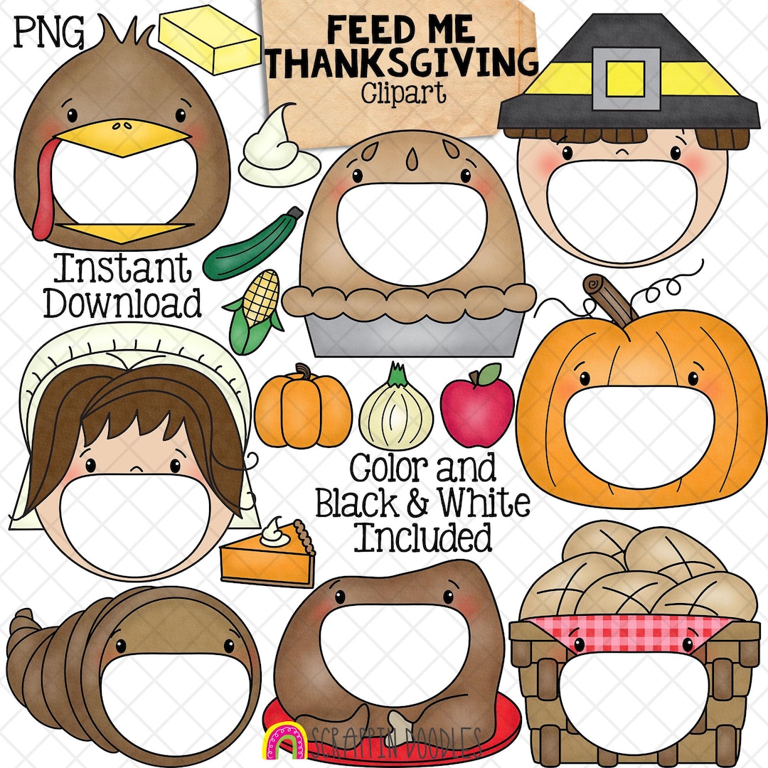 Feed Me Thanksgiving Clipart - Feeding Open Mouth - Turkey - Pilgrim ...