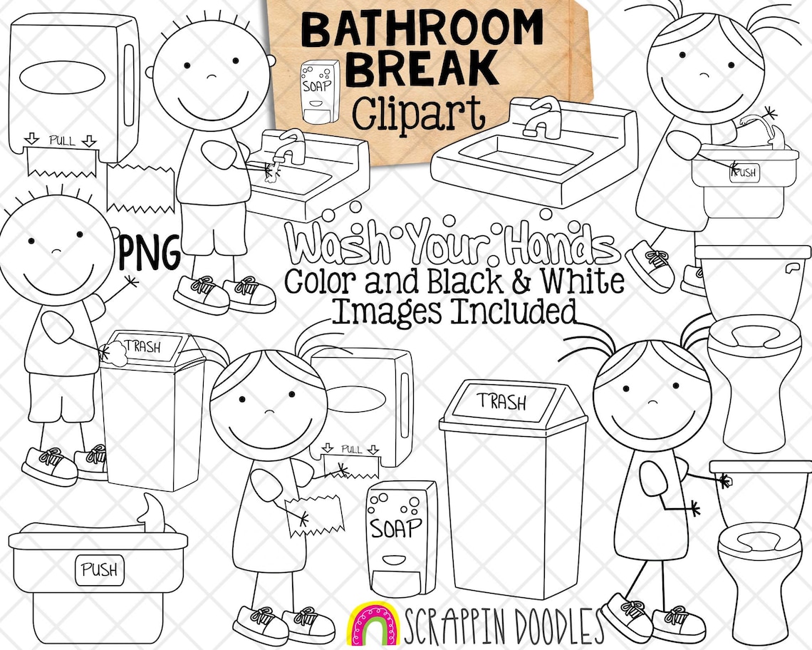 Bathroom Hygiene Clipart - Restroom - Washing Hands Clip Art - Flush ...