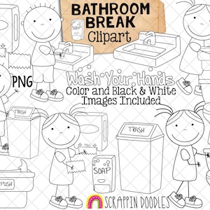 Bathroom Hygiene Clipart - Restroom - Washing Hands Clip Art - Flush ...